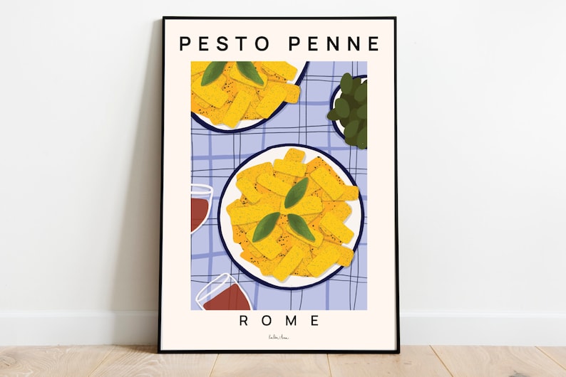 Pesto Pasta Art Print Pesto Penne Poster Pesto Wall Art - Etsy