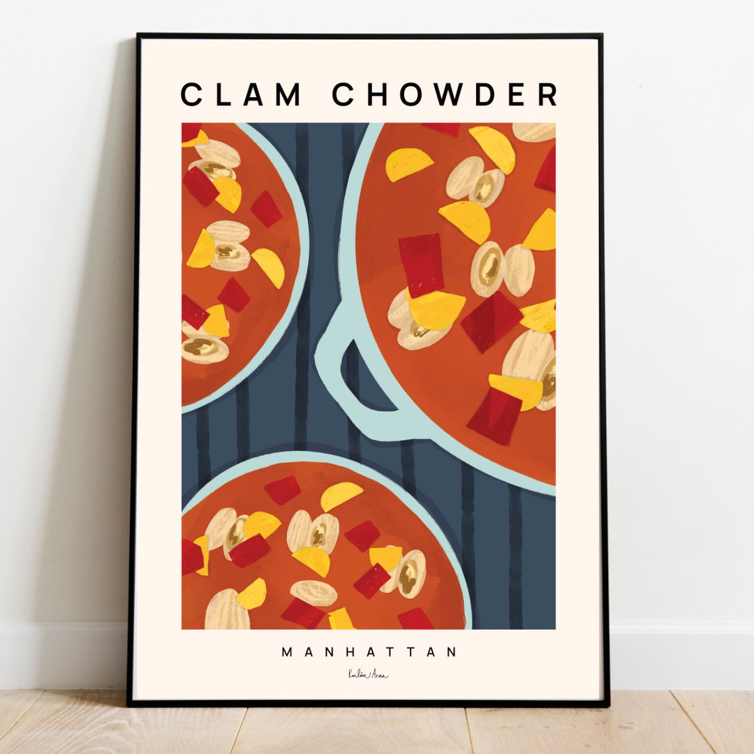 Clam Chowder Poster, Food Art Print, Manhattan Clam Chowder, Seafood ...