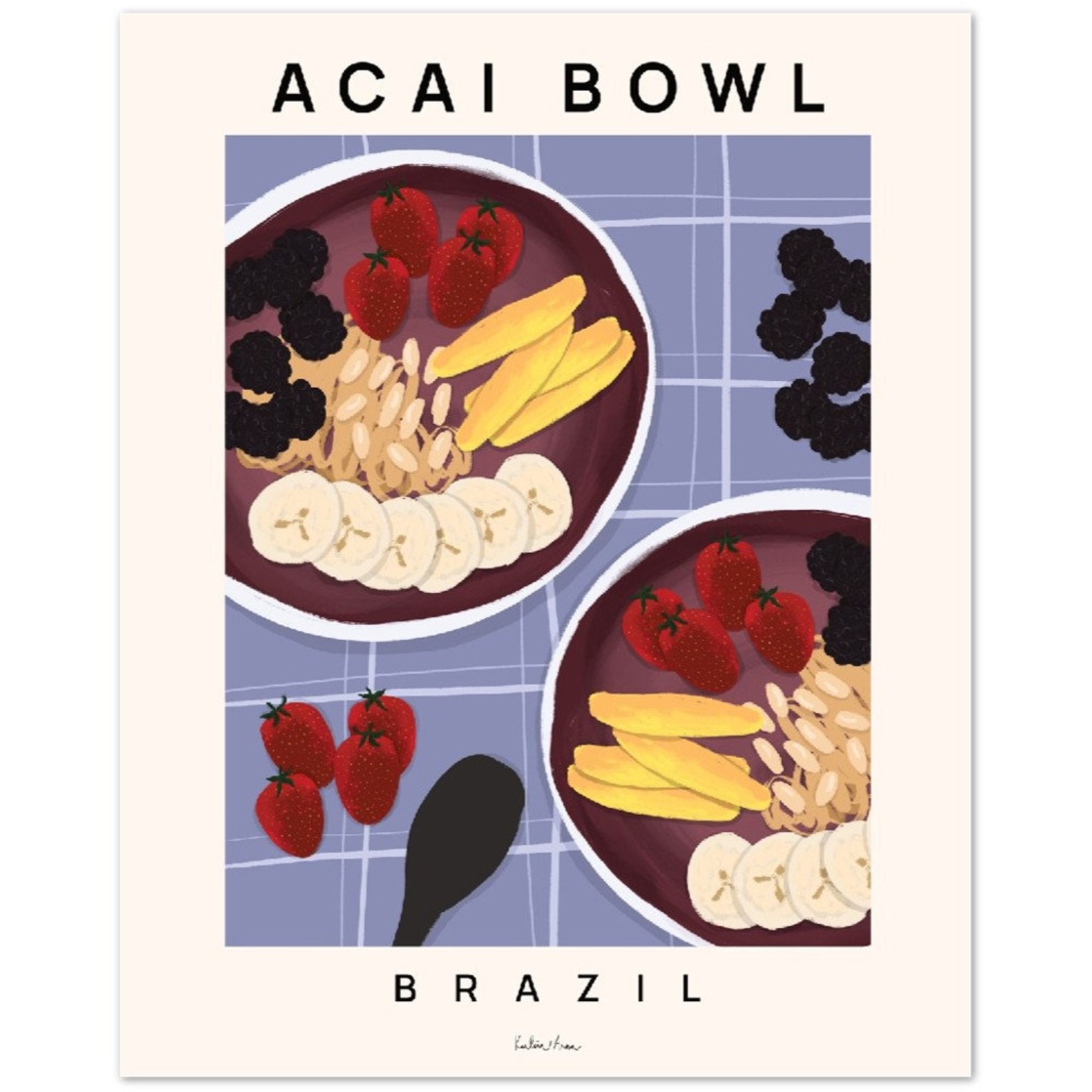 Acai Bowl Poster, Smoothie Bowl Art Print, Breakfast Poster, Recipe ...