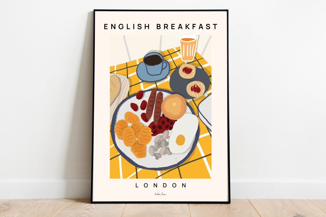 English Breakfast Poster, Breakfast Art Print, Eggs and Sausages ...