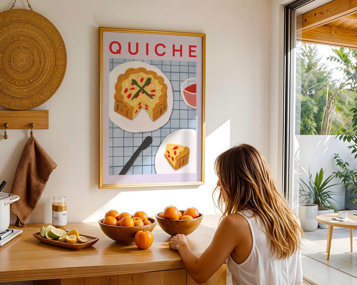 Quiche Art Print, Quiche Lorraine Art, Food Poster, Brunch Illustration ...