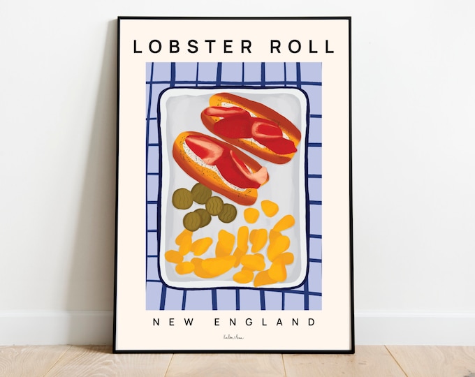 Lobster Roll Poster, Seafood Art Print, New England Food Art, Kitchen ...