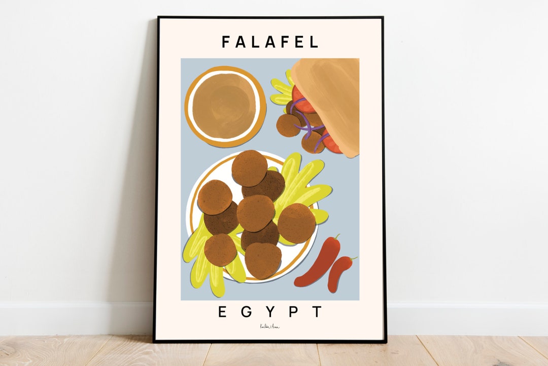 Falafel Art Print, Falafel Wrap Artwork, Hummus Art Print, Kitchen Wall ...