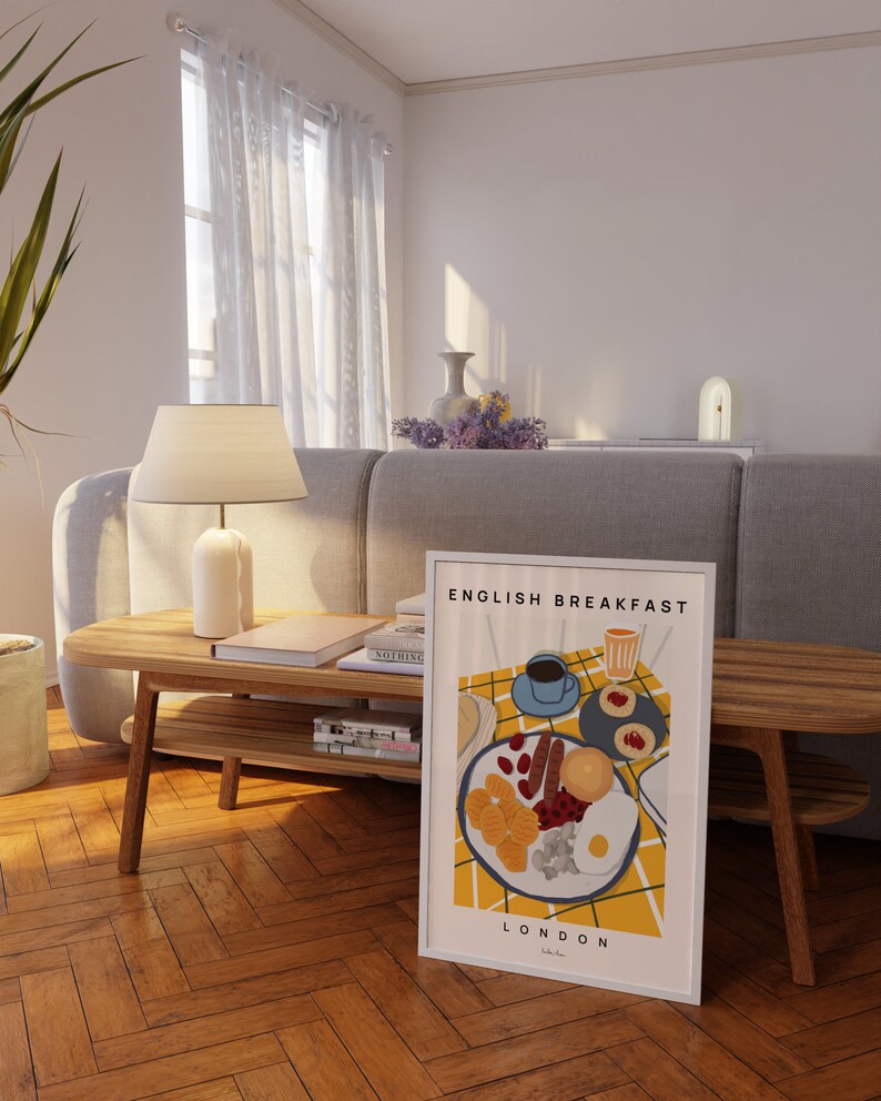 English Breakfast Poster, Breakfast Art Print, Eggs and Sausages ...