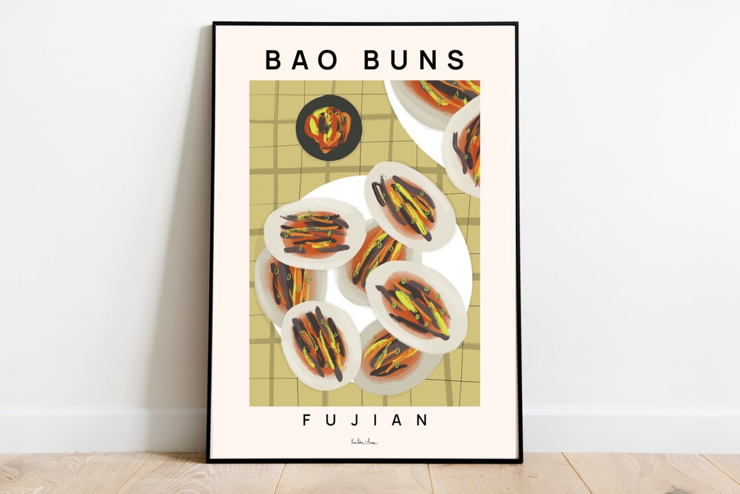 Bao Buns Poster, Asian Food Art Print, Steamed Buns Wall Art, Chinese ...