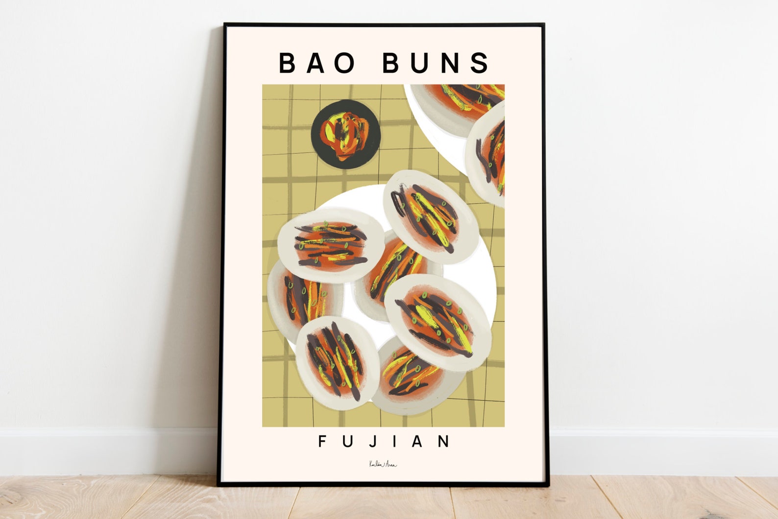 Bao Buns Poster, Asian Food Art Print, Steamed Buns Wall Art, Chinese ...