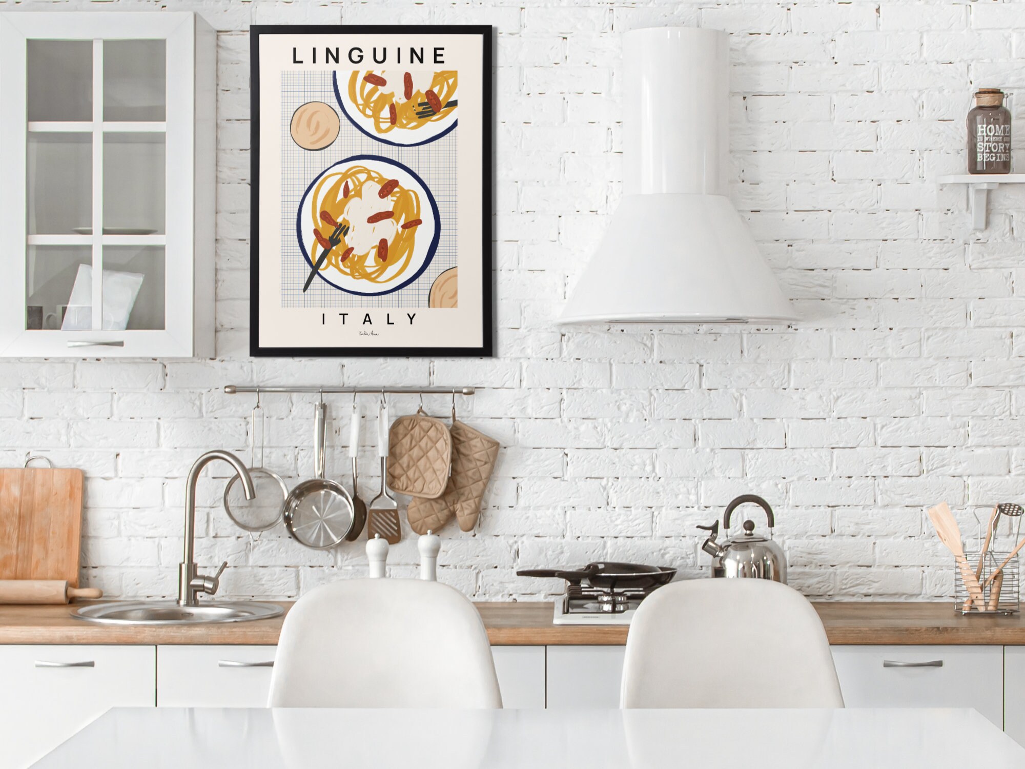 Linguine Print, Pasta Poster, Food Illustration, Kitchen Art, Modern ...