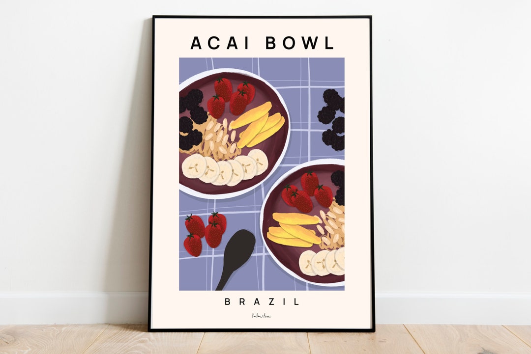 Acai Bowl Poster, Smoothie Bowl Art Print, Breakfast Poster, Recipe ...