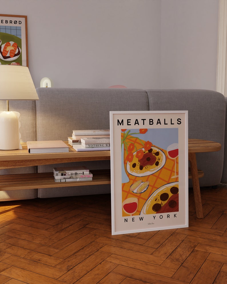 Pasta Art Spaghetti and Meatball Poster Meatballs Food Print - Etsy