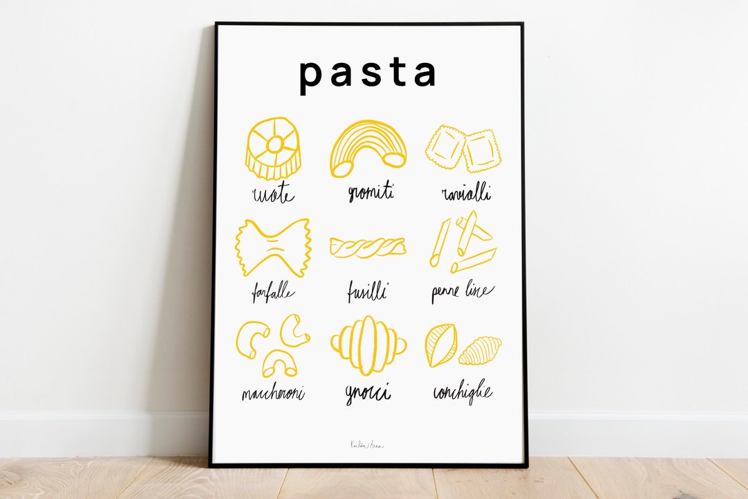 Pasta Variety Print, Pasta Poster, Food Poster, Housewarming Gift, Food ...