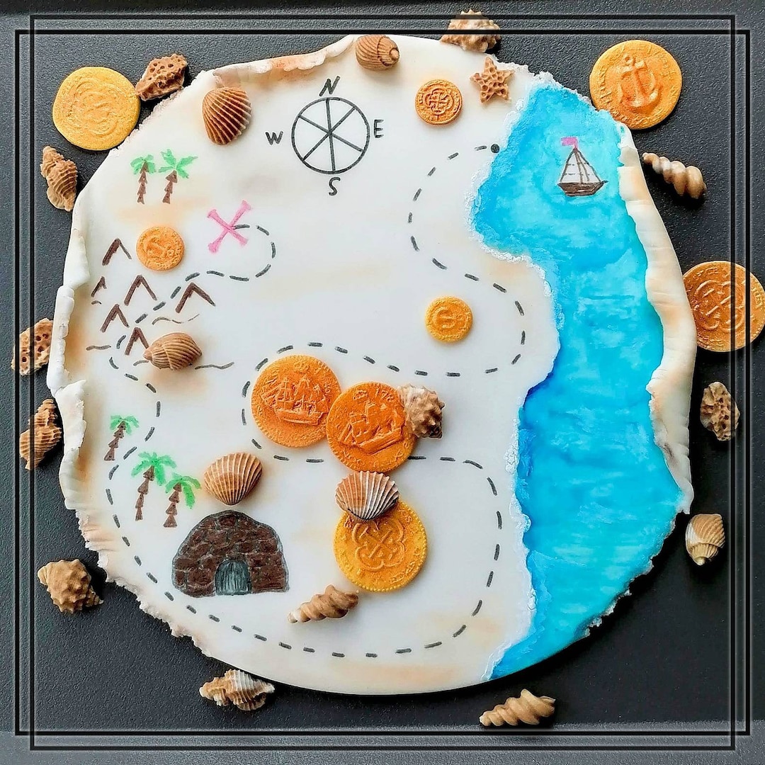Treasure Map Cake Topper Made of Fondant, Cake Decor - Etsy