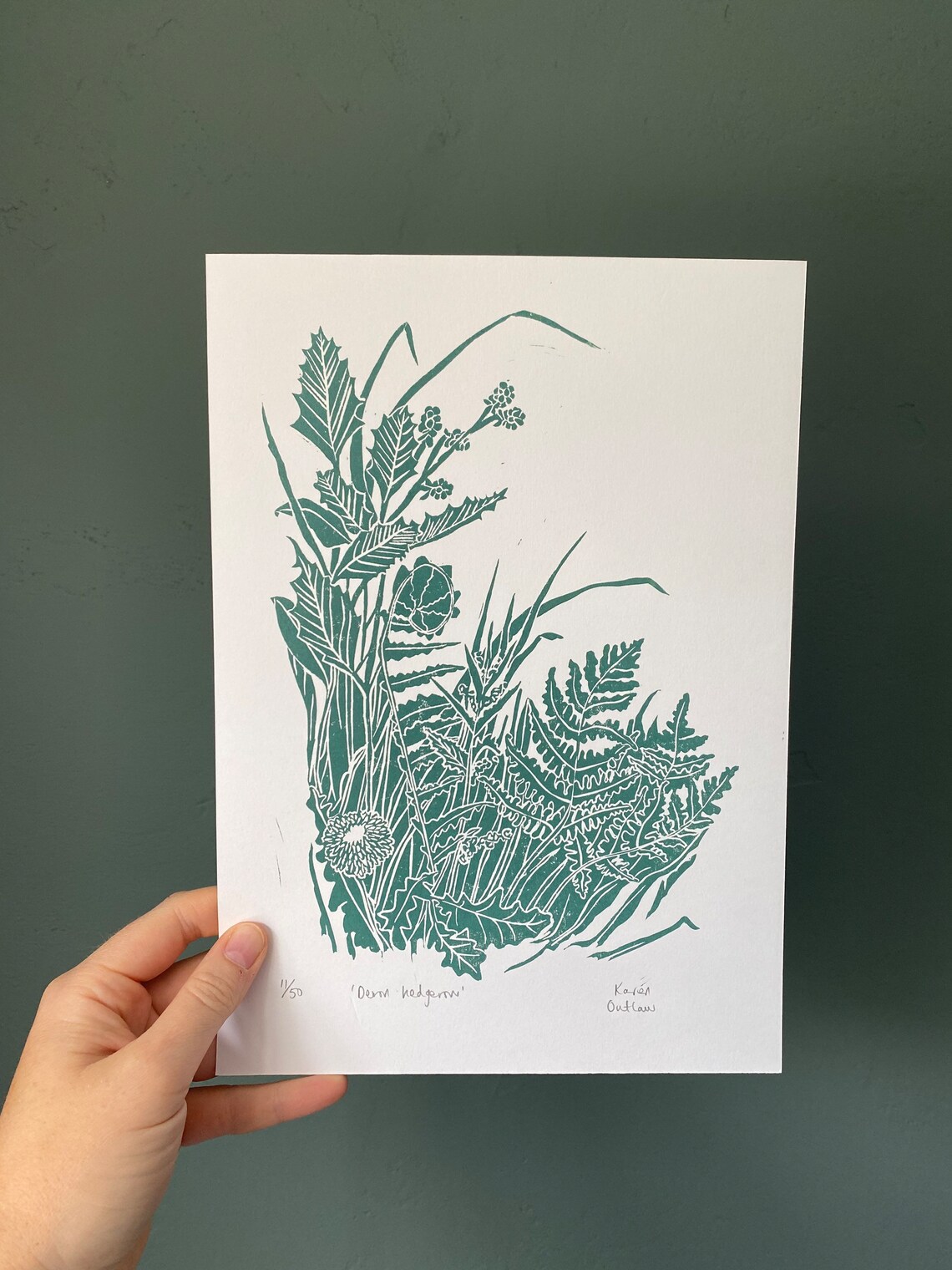 Devon Hedgerow in Sage Green Original Signed Lino Print - Etsy