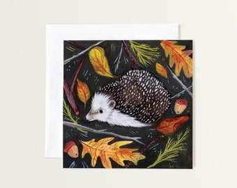 Hedgehog Fall Card, Autumn Note Cards - Etsy