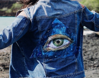 Hand-painted Denim Jacket/ Unique Design/ One of a Kind Denim | Etsy