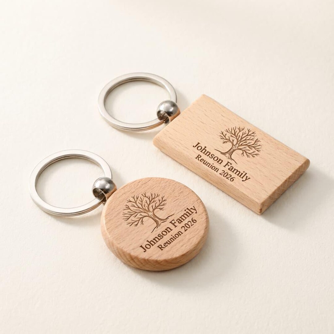 Personalized Family Reunion Keychain - Engraved Wooden Family Tree ...