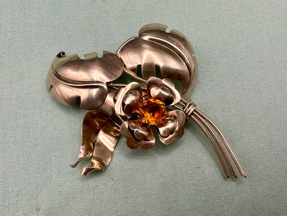 Harry Iskin Sterling Vermeil 1930s Floral Spray Brooc… - Gem