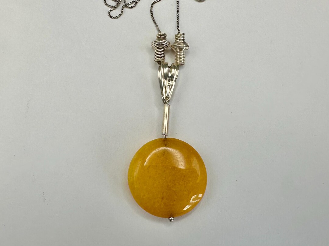 Butterscotch Amber Pendant Necklace Vintage Sterling Silver Flat Circle ...