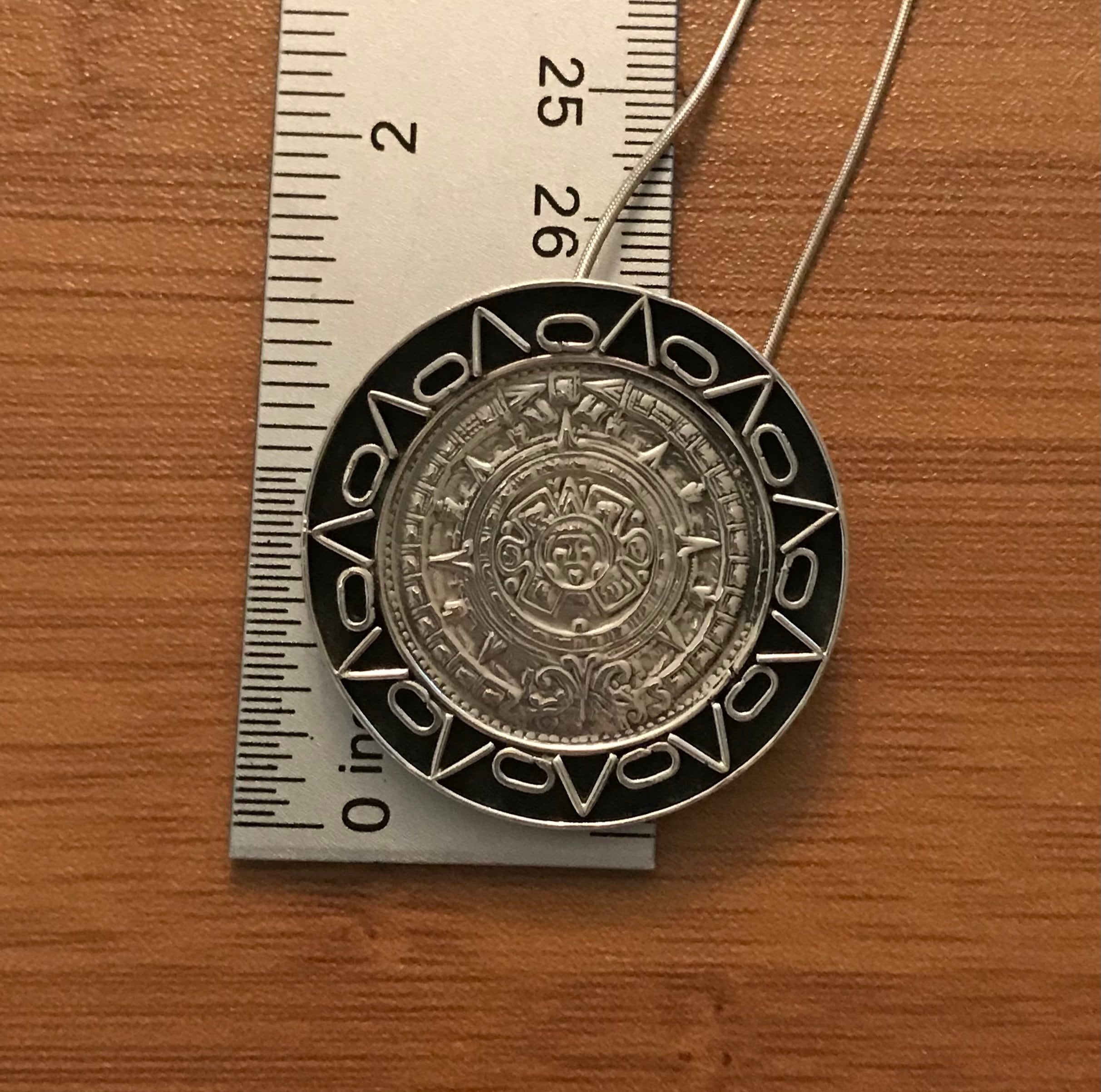 Vintage Taxco Sterling Silver Mayan Calendar Pendant Necklace Etsy De