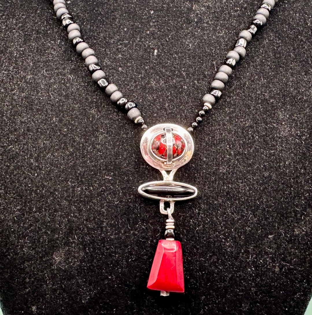Janice Lee Ripley Camenae Necklace Pendant Onyx Red Coral Pendant on ...