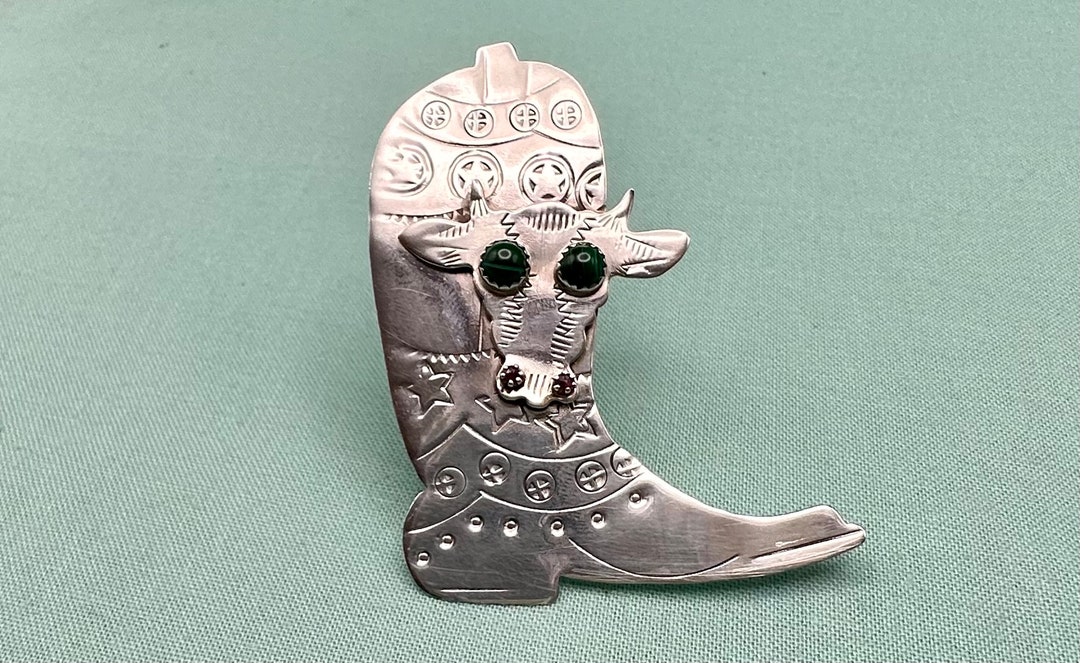 Vintage Grady Alexander Sterling Silver Boot and Cow Steer Head Brooch ...