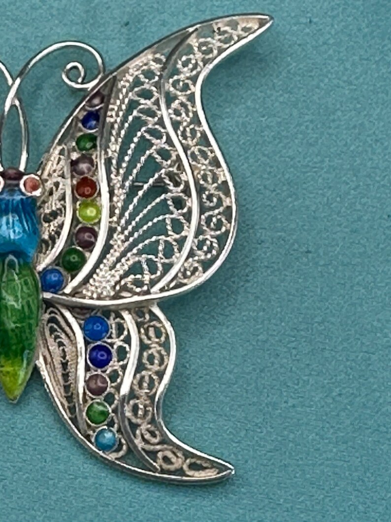 Victorian Sterling Silver and Enamel Butterfly Brooch, Antique Chinese ...