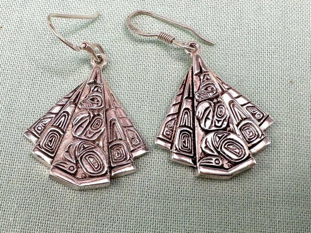 Haida Wolf Totem Sterling Silver Earrings Pierced French Wire Pacific ...
