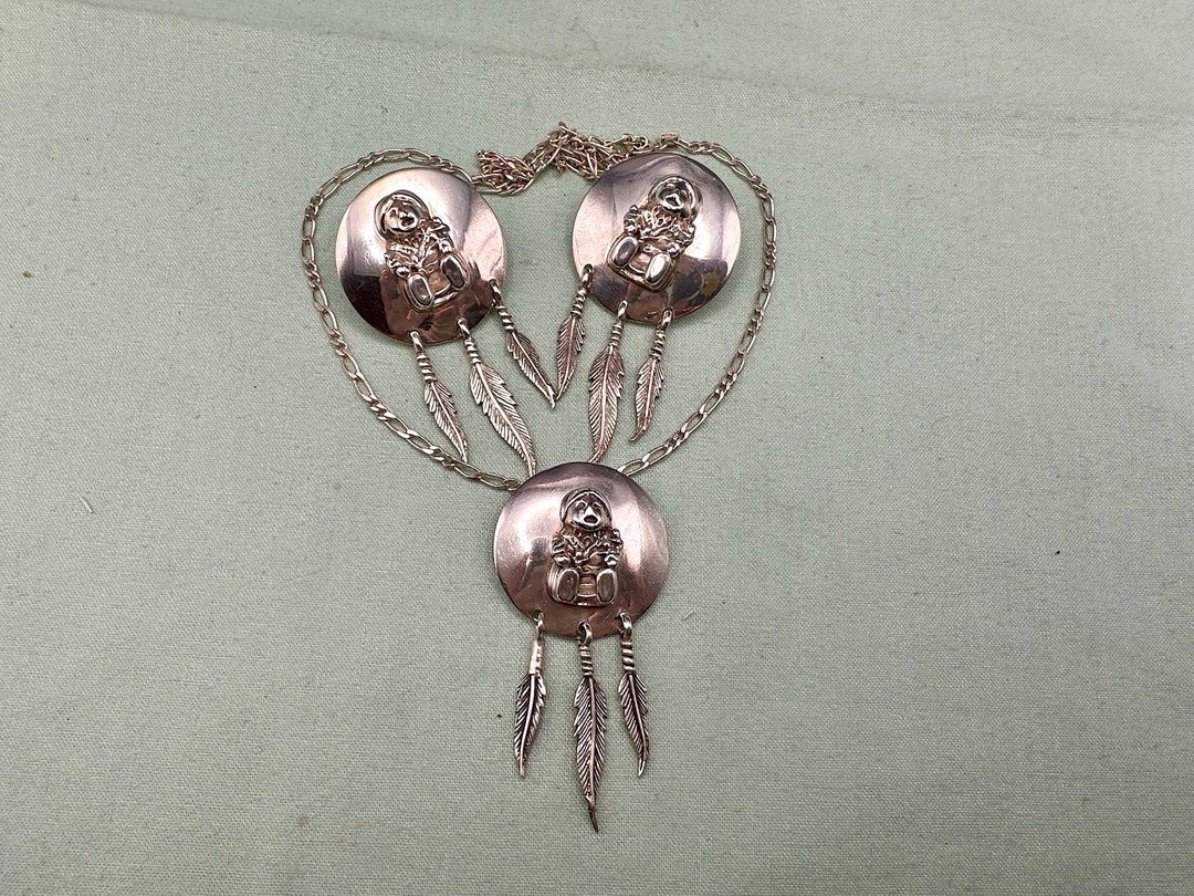 Carol Felley Necklace & Earrings Set Navajo Storyteller Pendant on Disk ...