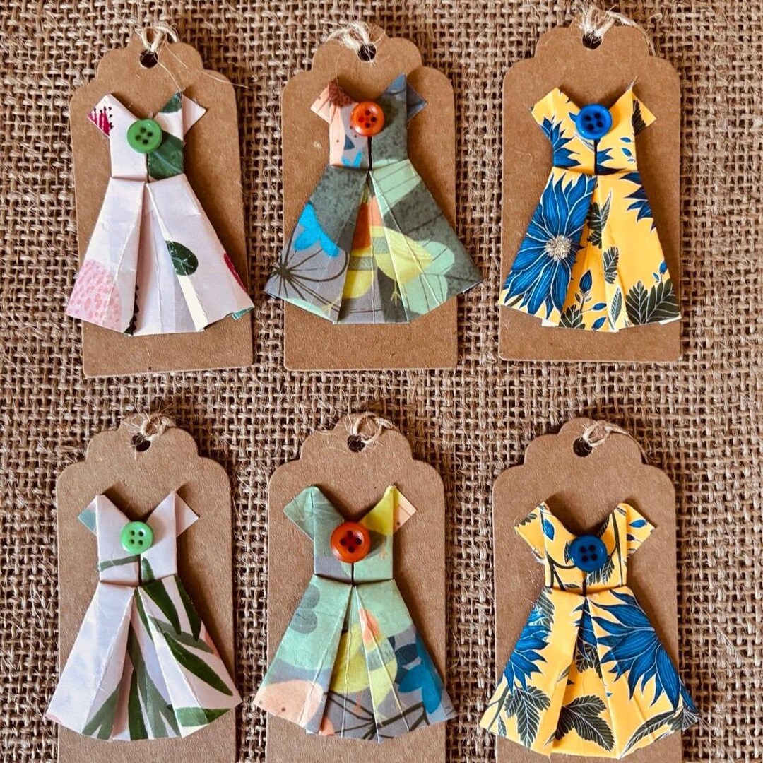 Pack of 6 Gift Tags - Handmade Origami Vintage Dress. - Etsy