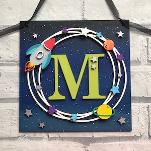 Space Rocket Stars and Planet Themed Wall Sign Plaque - Etsy UK