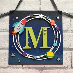 Space Rocket Stars and Planet Themed Wall Sign Plaque - Etsy UK