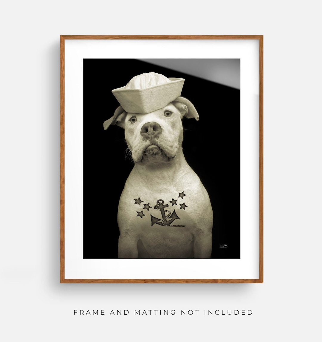 Pit Bull Sailor Art Print: Nautical Dog Wall Decor - Etsy