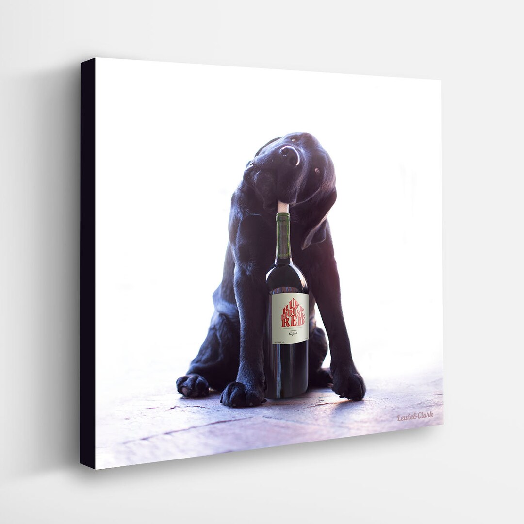 Wine Dog Wall Art - Black Labrador - Wine Lover - Print or Canvas, Gift ...