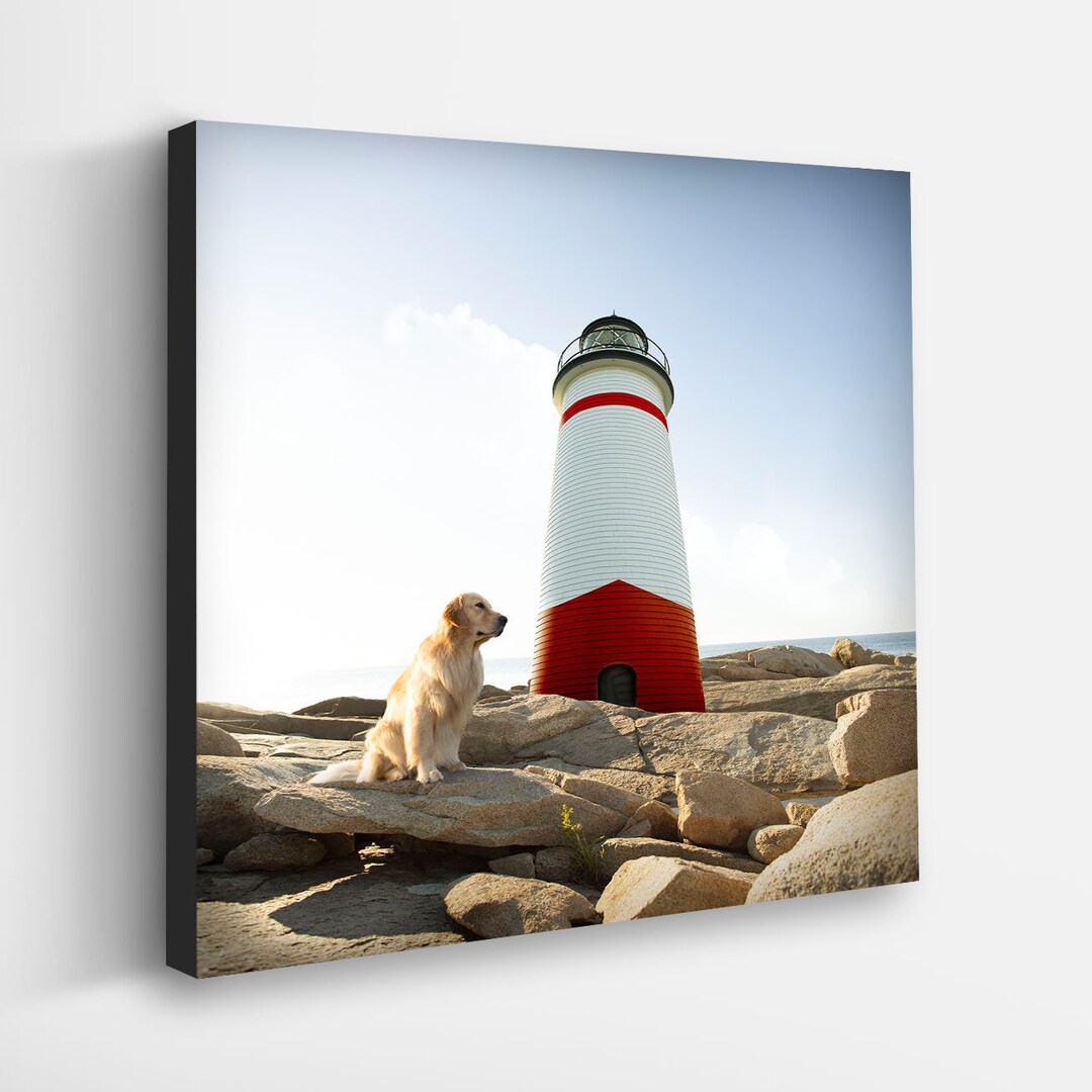 Be the Light Lighthouse Dog Art Print Golden Retriever Artwork Coastal ...