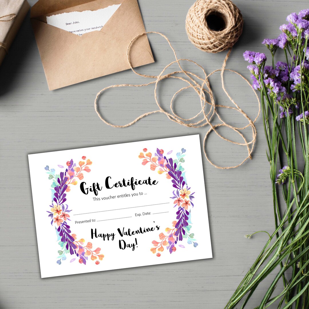 Printable Valentine's Day Gift Certificate Custom Gift, Personalized ...