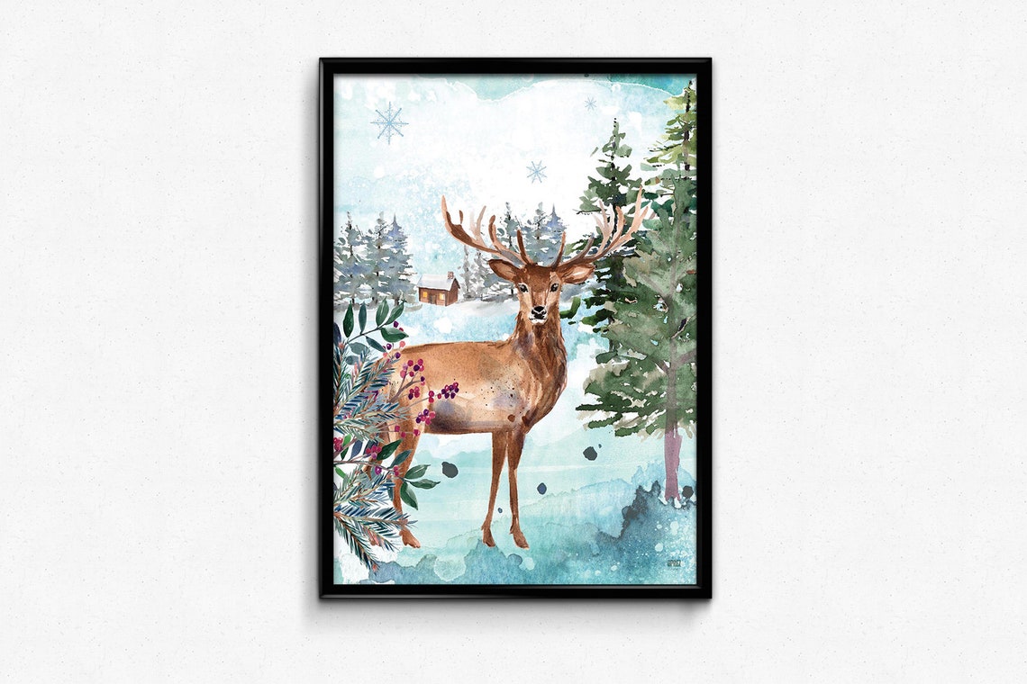 Deer Wall Art, Woodland Animals Printable, Forest Landscape Print, Gift ...