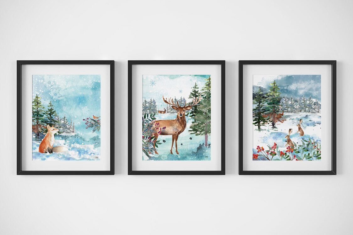 Woodland Animals Printable, Winter Forest, Set of 3 Wall Art ...
