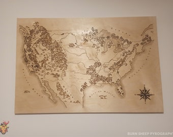 Wood Burned Fantasy Map - Etsy