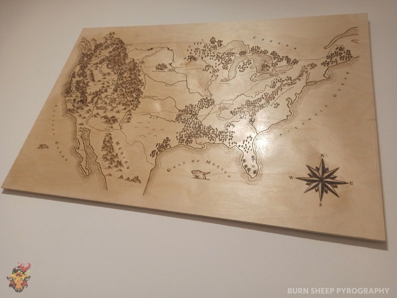 Hand-burned Fantasy Map of the USA. Wood Burning, Pyrography - Etsy