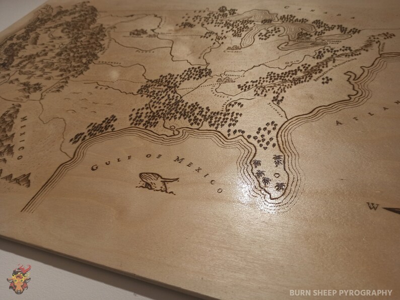 Hand-burned Fantasy Map of the USA. Wood Burning, Pyrography - Etsy