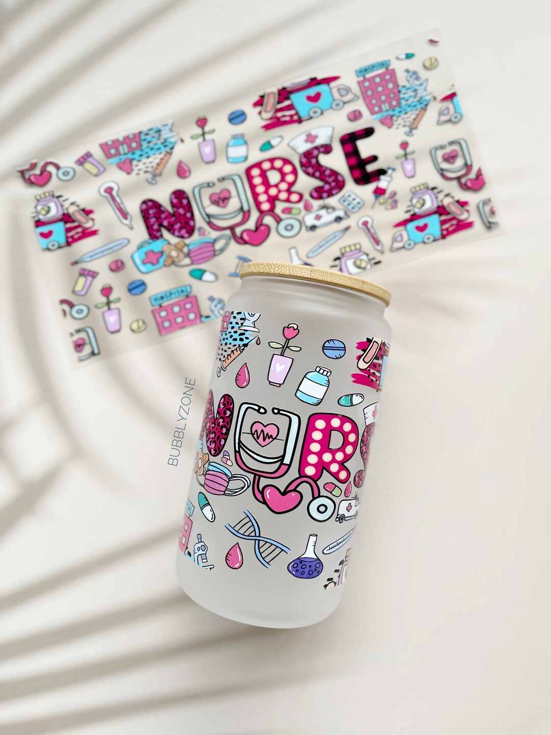 Nurse 16oz Libby Cup/ UV DTF Transfer Glass Cup/ Christmas Gifts/ Gifts ...