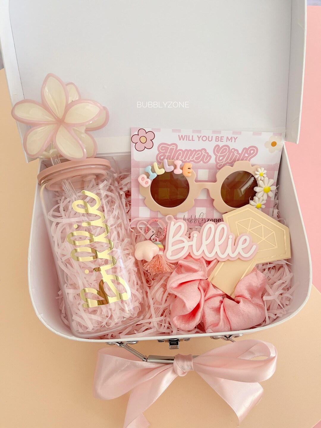 Personalised Flower Girl Proposal Suitcase Gift Hamper -pink Girly ...