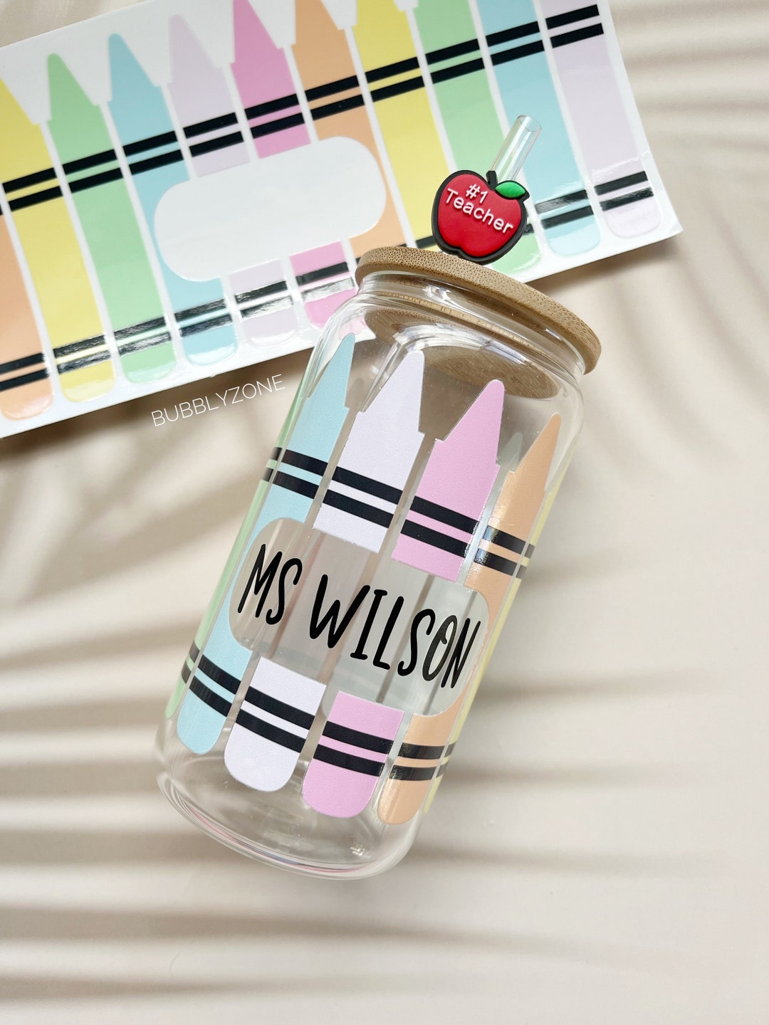 Personalised Teacher Color Pencils 16oz Libby Cup/ UV DTF Transfer ...