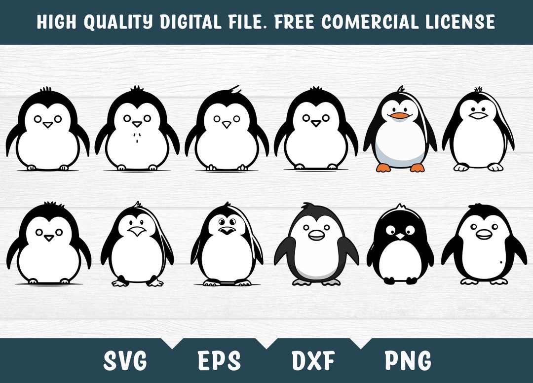 12x Cute Penguins Cliparts, Svg Png Eps Dxf, Cricut Cutting File Vector ...
