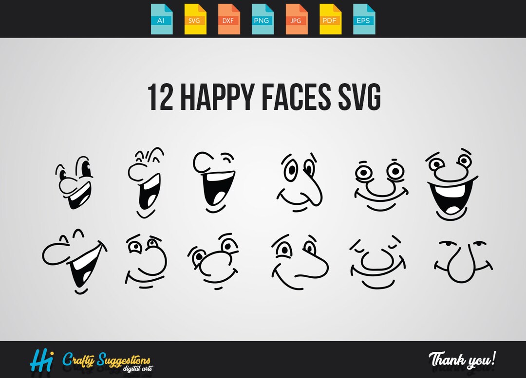 Happy Faces SVG Smile & Laugh in Dxf Eps Cricut Cutting File Vector ...