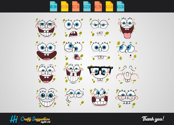 16x Spongebob Faces SVG Png Eps Cricut cutting file | Etsy
