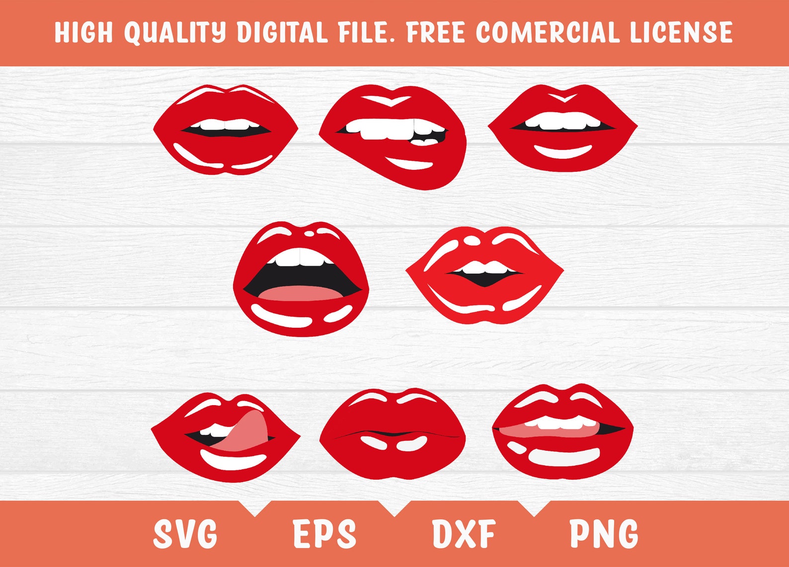 Lips SVG Cut Mouth, Lips Clipart Lips Clip Art, Lips Printable Vinyl ...