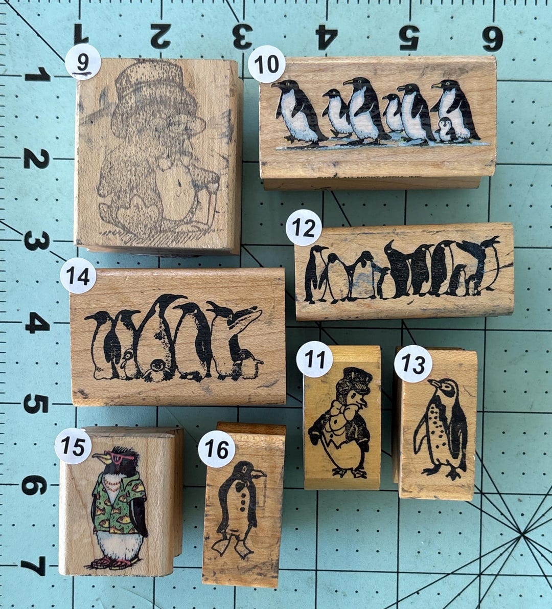 Penguin Vintage Wood Mounted Rubber Stamps - Etsy