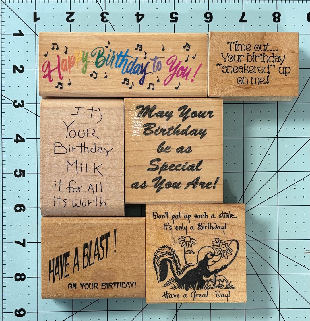 Birthday Verbiage/wording Wood Mounted Rubber Stamps Vintage - Etsy
