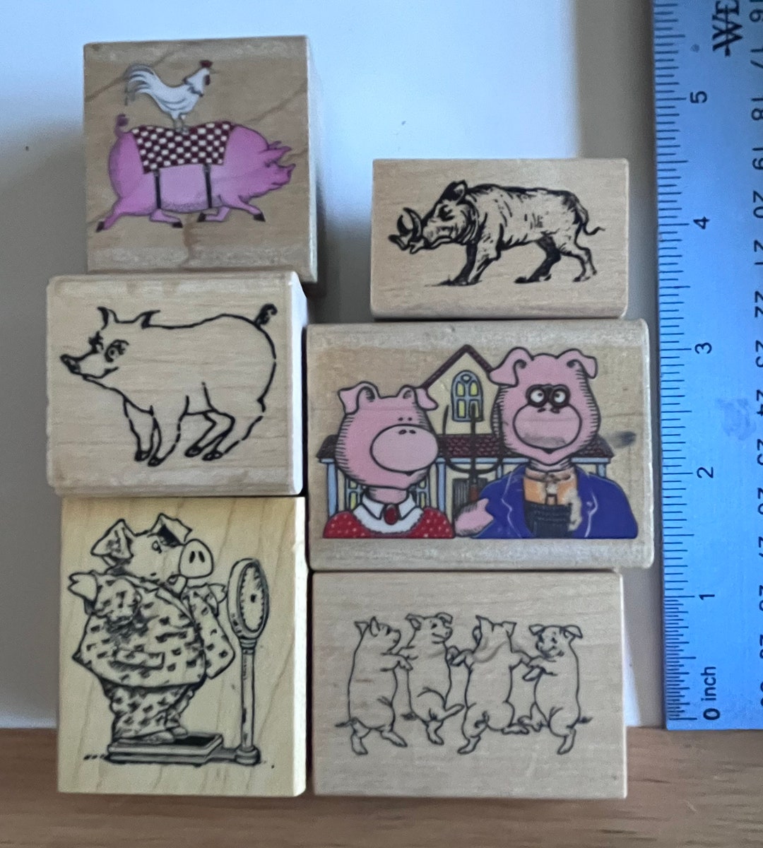 PIGS Wood Mounted Rubber Stamps - Etsy