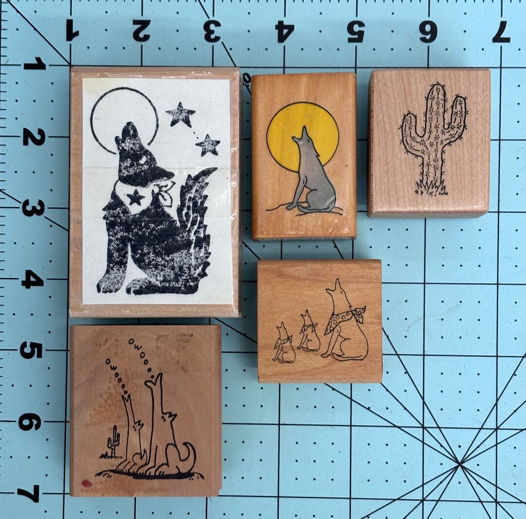 Wolf Coyote Cactus Vintage Wood Mounted Rubber Stamps - Etsy